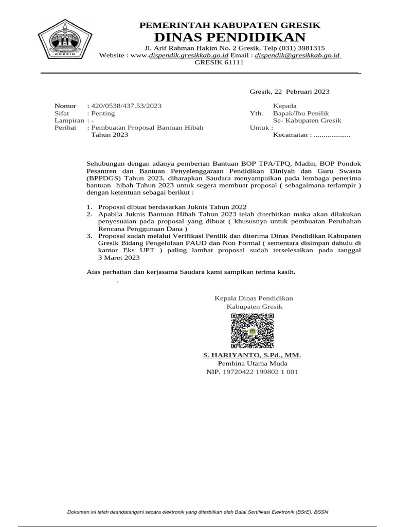 Surat Pembuatan Proposal 2023 | PDF
