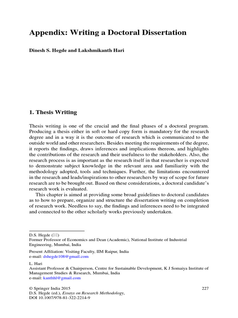 Appendix: Writing A Doctoral Dissertation | PDF