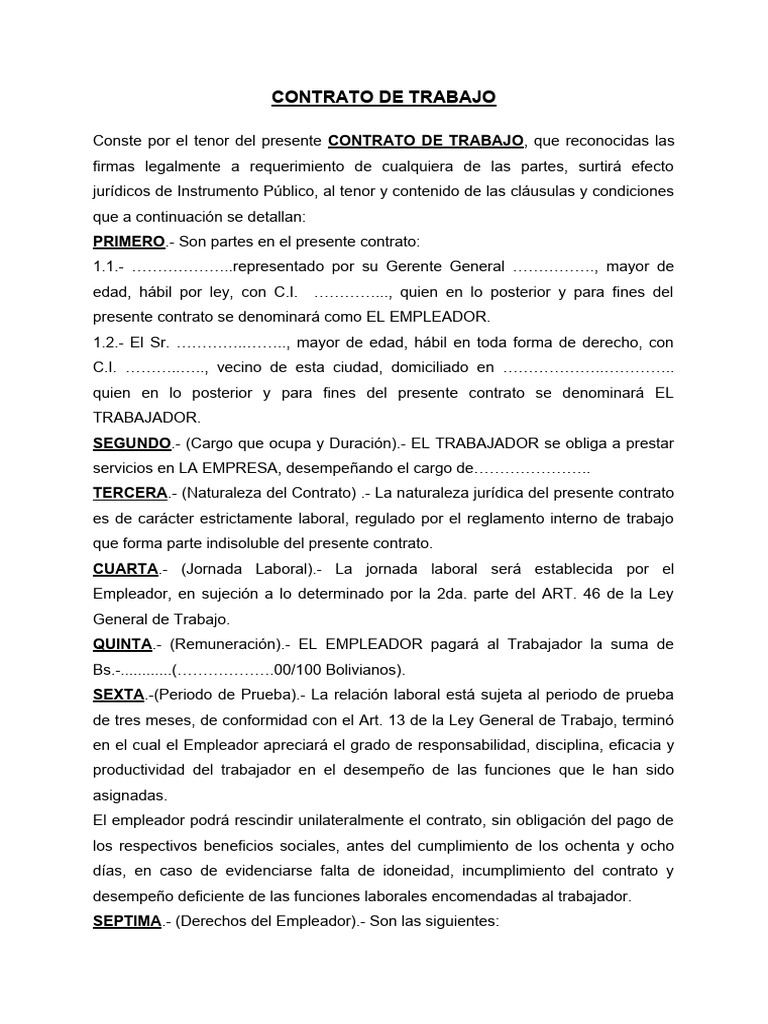 Contrato de Trabajo (Formato) | PDF