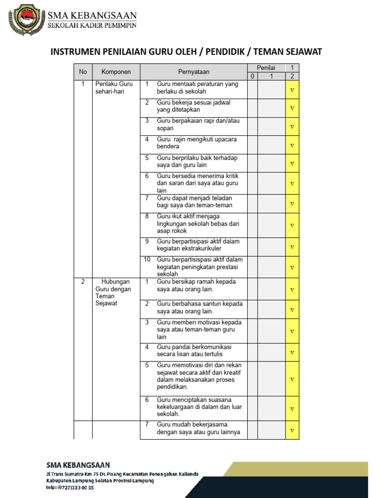 Instrumen Penilaian Guru Oleh Teman Sejawat | PDF | Karier & Perkembangan