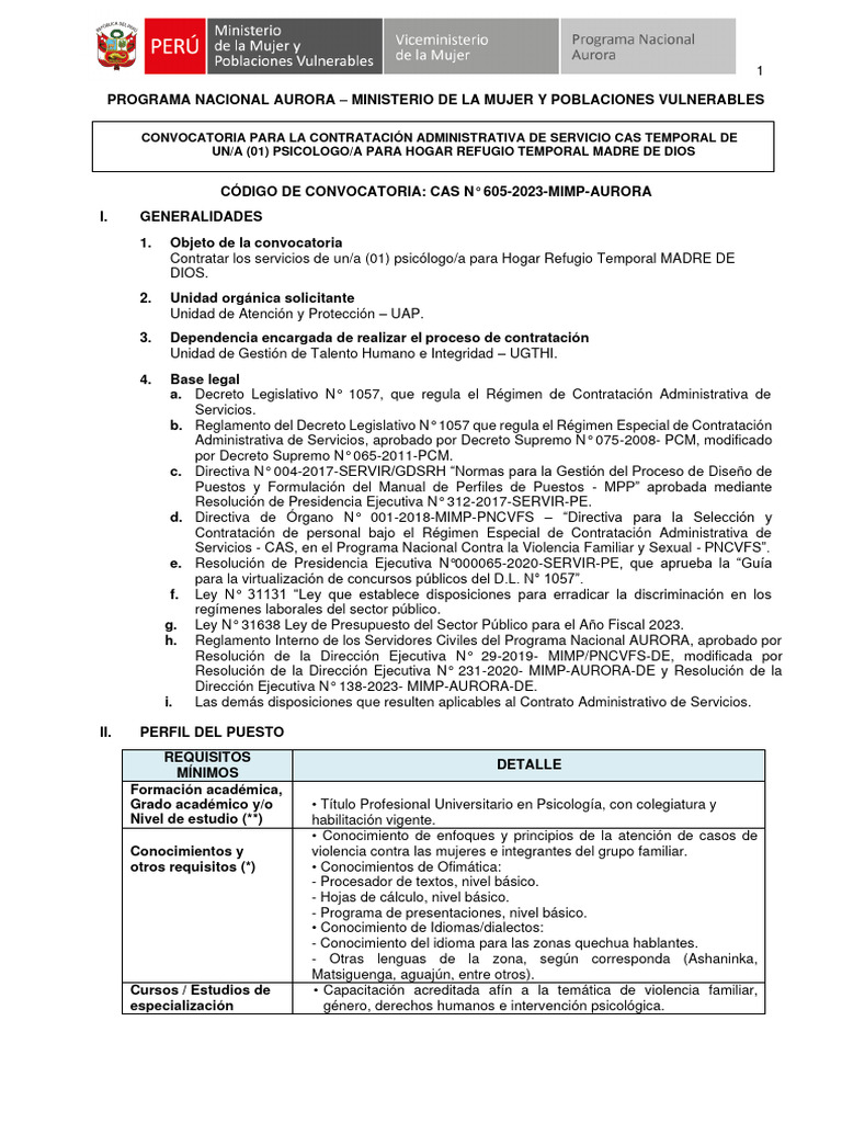 BASES CAS 605-PSC HRT Tambopata | PDF