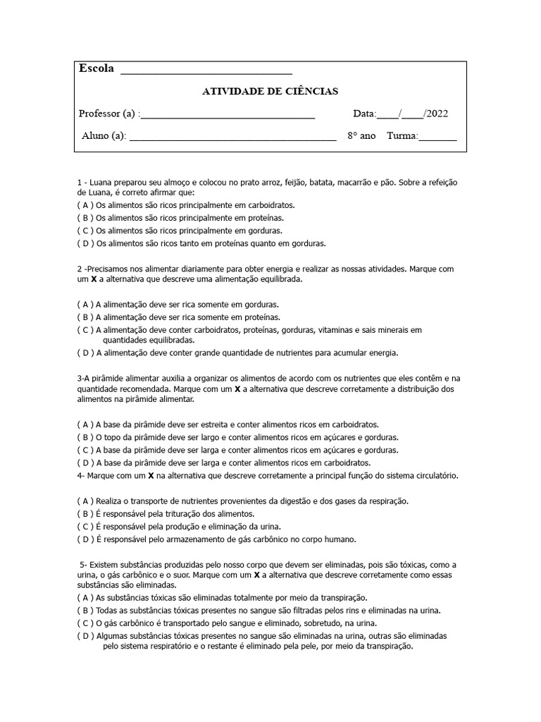 Atividade Ciencias 8-Ano | PDF