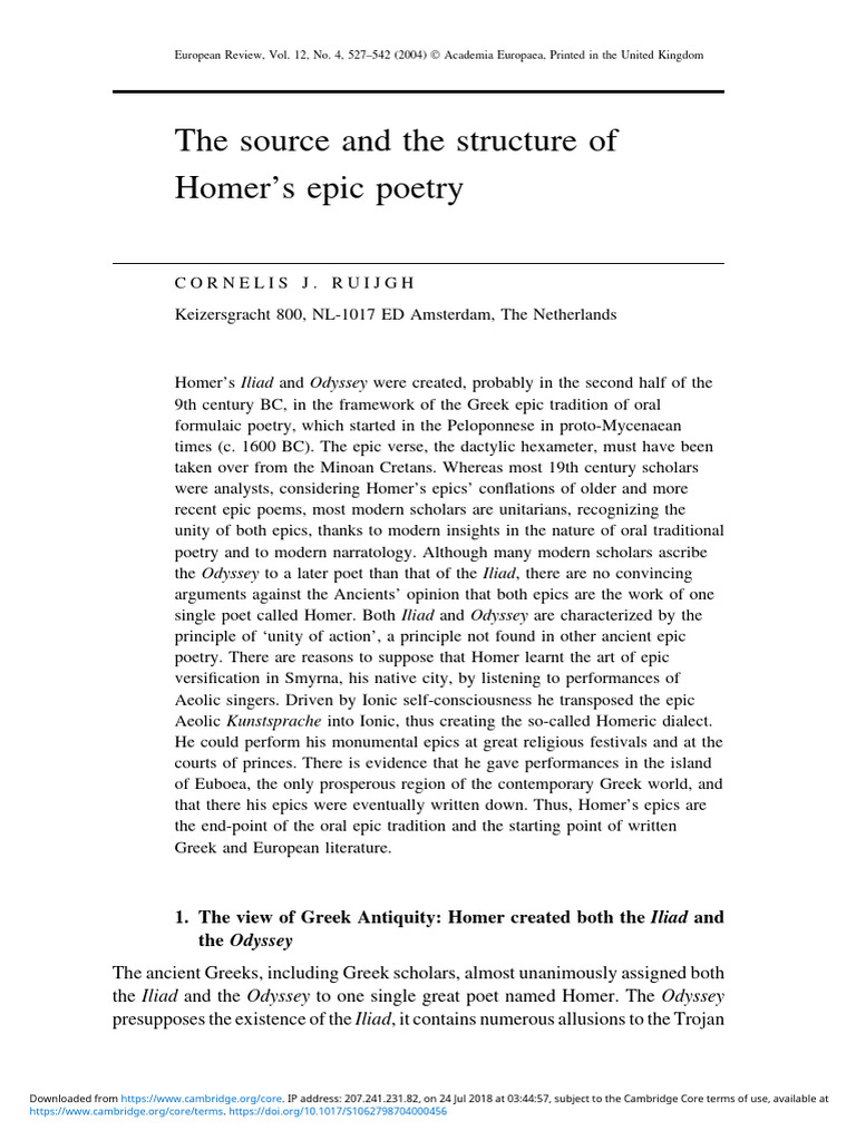 The Source and The Structure of Homers Epic Poetry | Download Free PDF ...