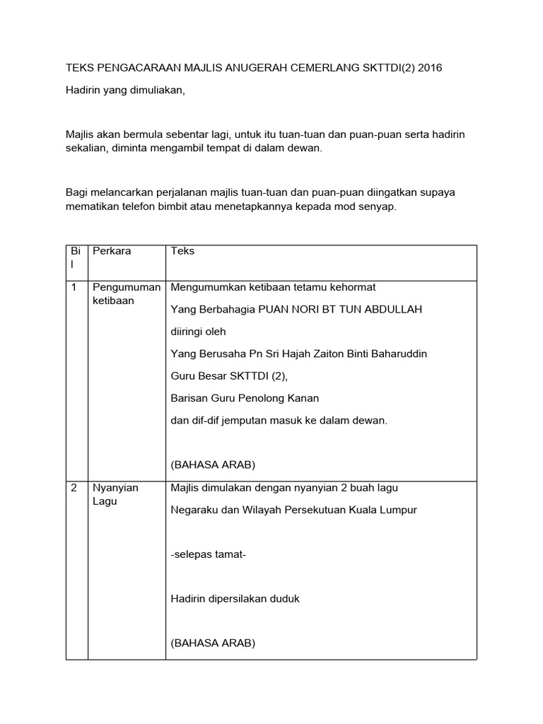 Teks MC SKTTDI | PDF