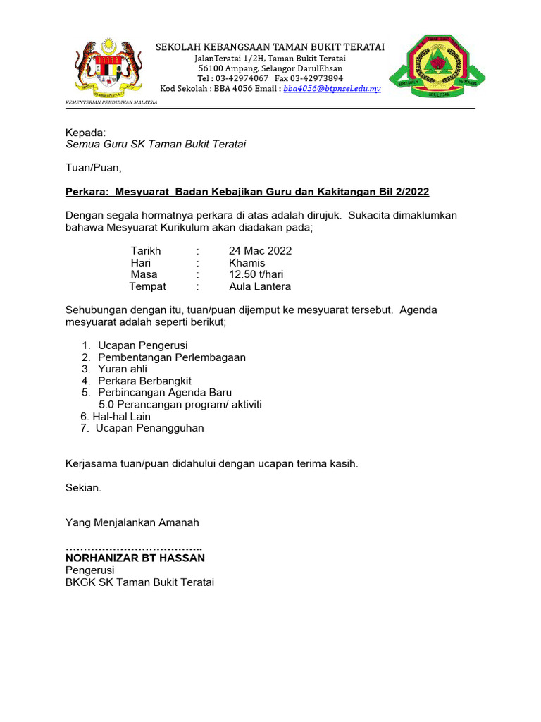 Notis Mesyuarat BKGK 1 | PDF