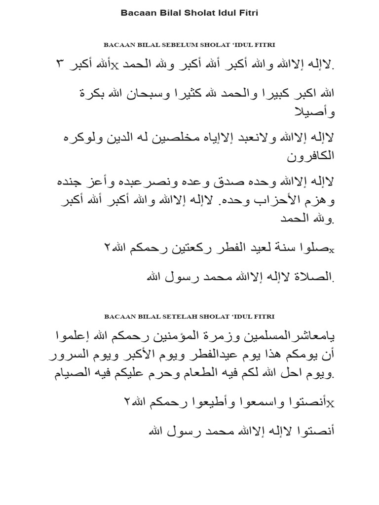 Bacaan Bilal Sholat Idul Fitri | PDF | Religion & Spirituality