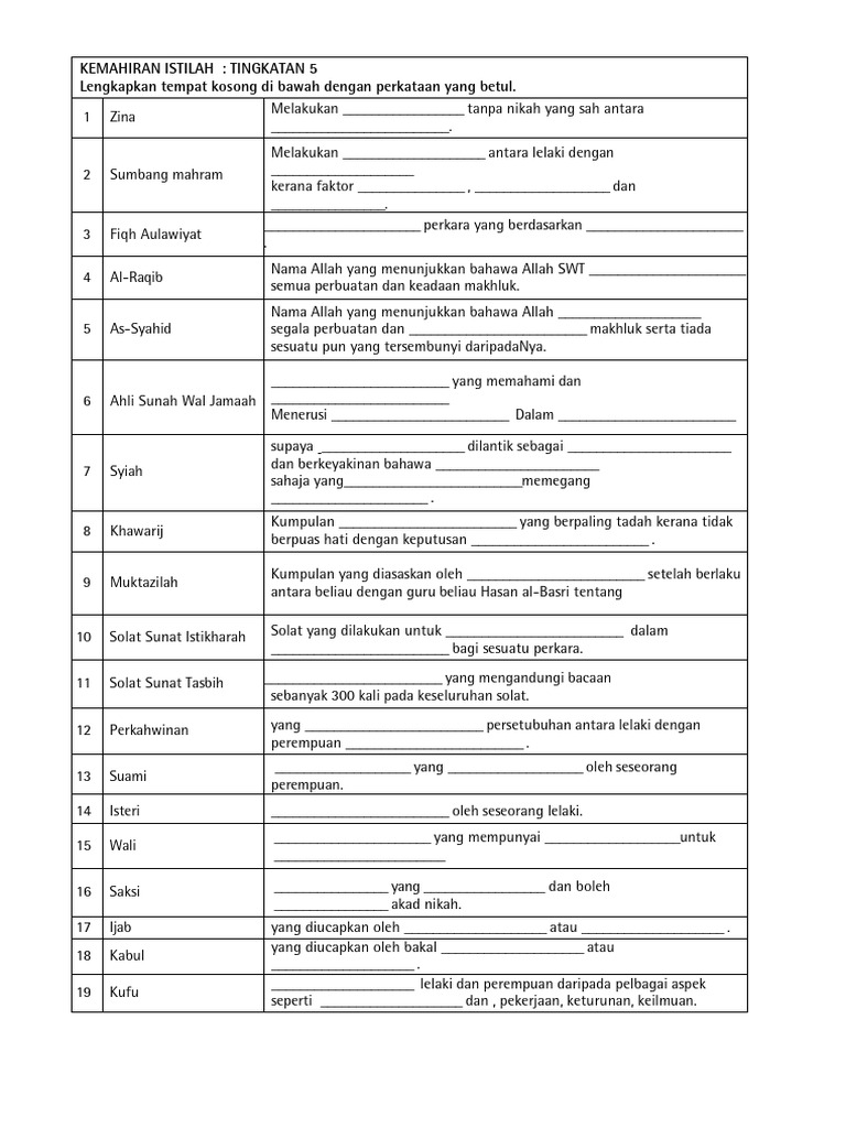 Kemahiran Istilah Ting 5 Pendidikan Islam | PDF