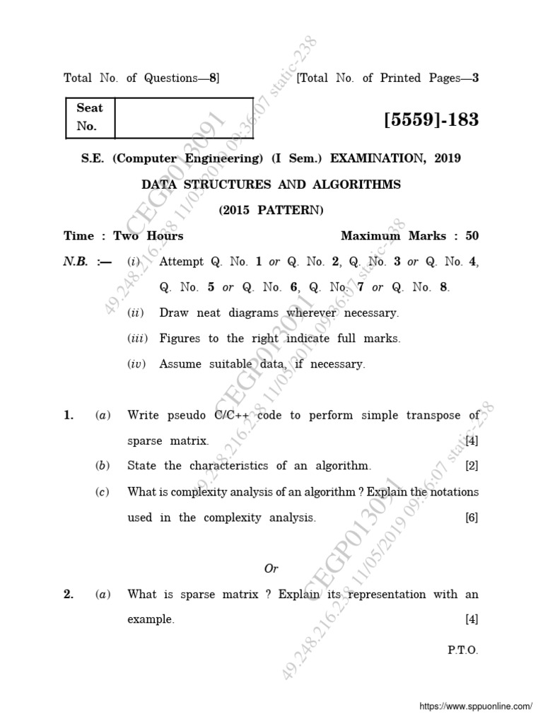Be Computer 3 Sem Data Structures Algorithms p15 Jun 2019 | PDF