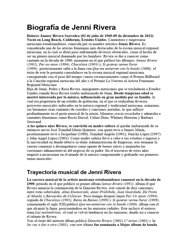 Biografía de Jenni Rivera | PDF