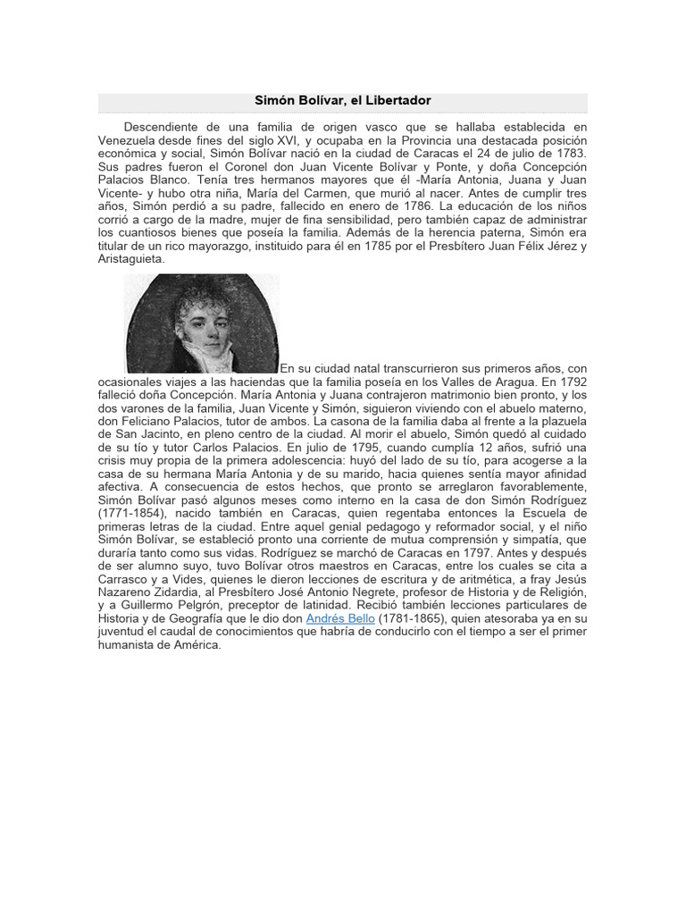 Biografía de Simón Bolívar, el Libertador | PDF | Historia