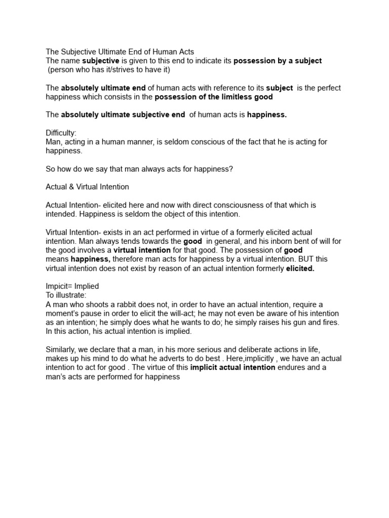 The Subjective Ultimate End of Human Acts | PDF