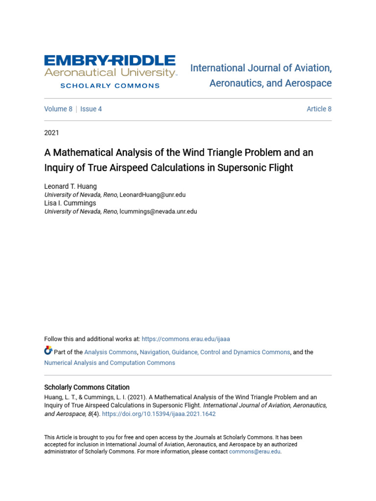 The Wind Triangle Problem and True Airspeed in Supersonic Flight | PDF ...