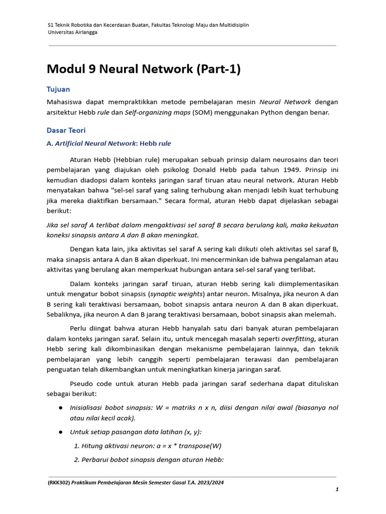 Modul ML Prakt - 9 Neural Network (Hebb & SOM) | PDF