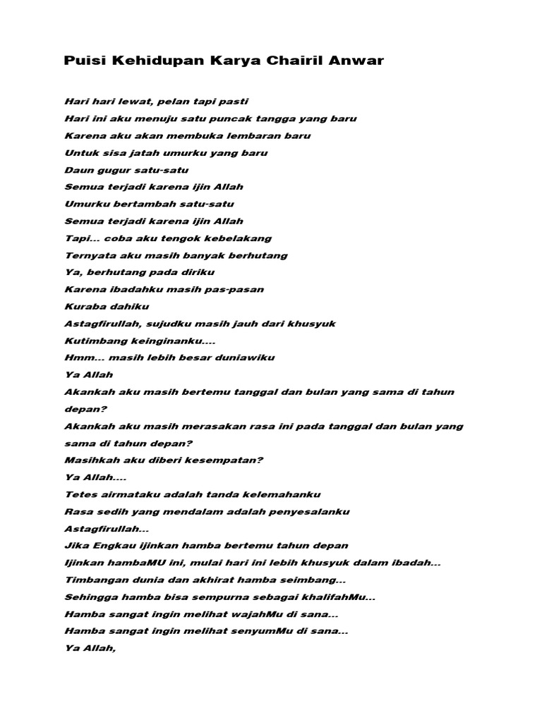 Puisi Kehidupan Karya Chairil Anwar | PDF | Pengembangan Diri | Puisi