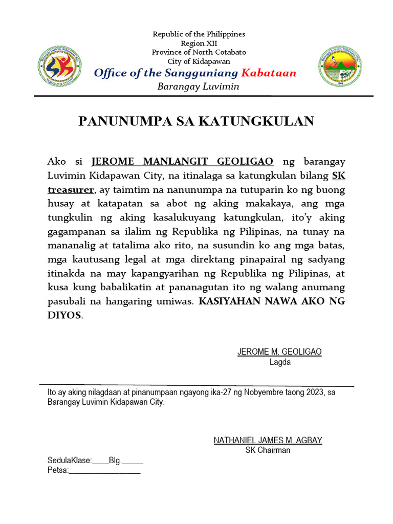 Panunumpa Sa Katungkulan | PDF