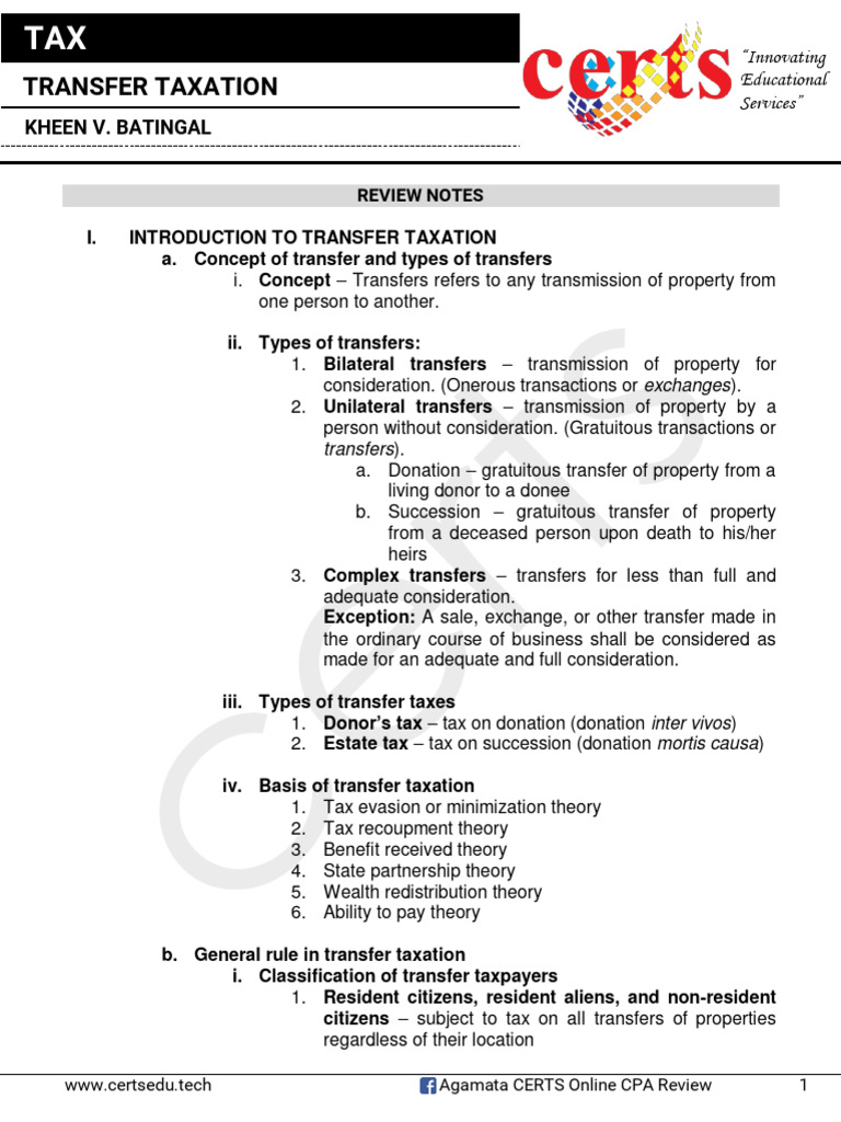 Transfer Tax | PDF | Inheritance | Taxes