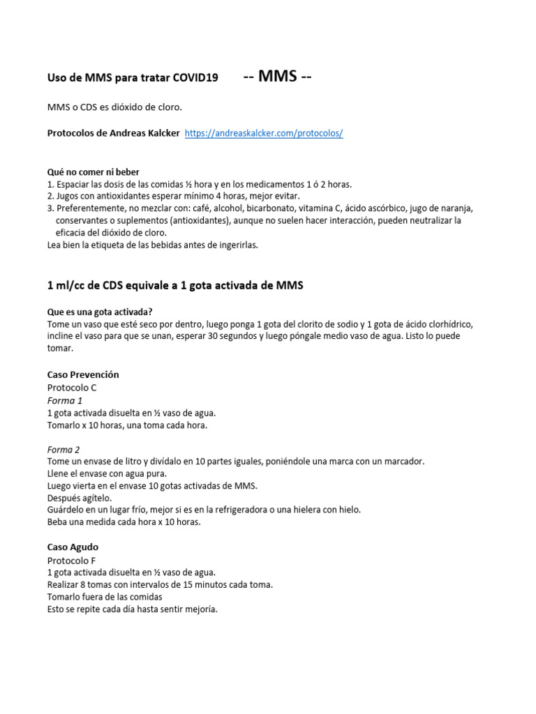Protocolo COVID19 - MMS | PDF | Agua | Cloro