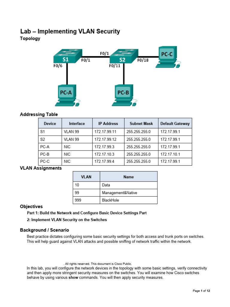 VLAN Security Implementation Lab Guide | PDF | Home & Garden | Technology & Engineering
