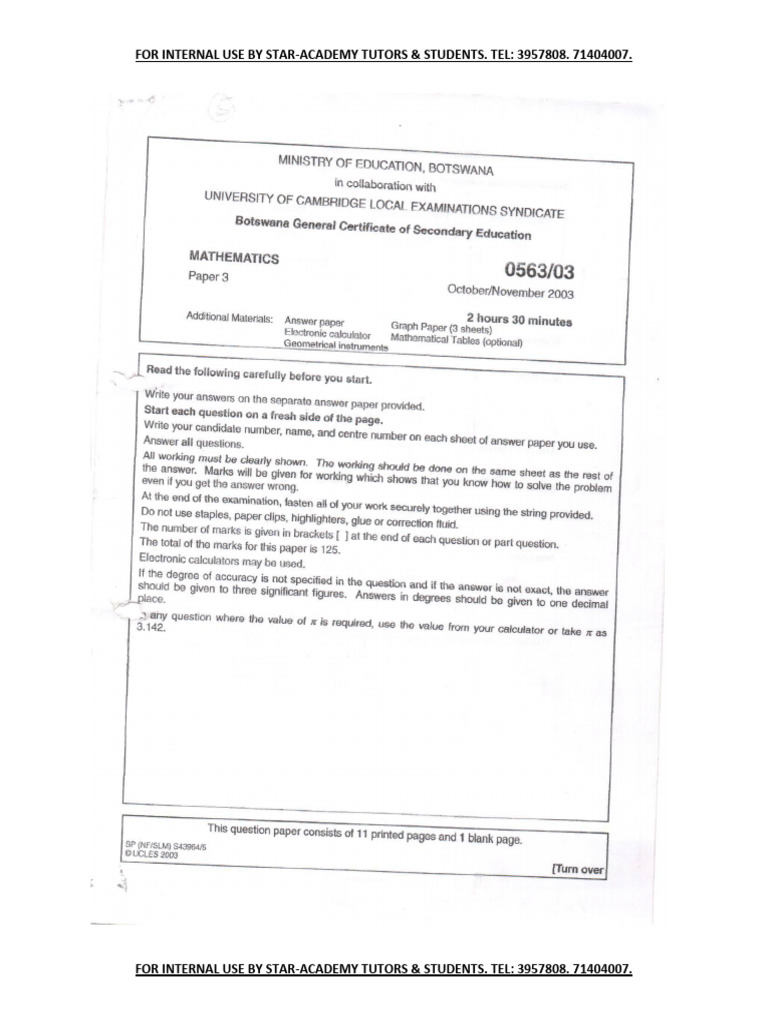 BGCSE Maths p3 2003 | PDF