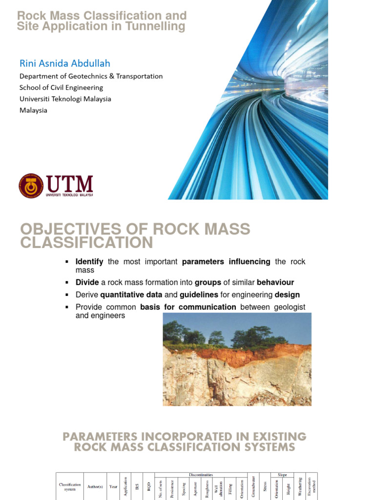 Rock Mass Classification For Tunnel Application | PDF