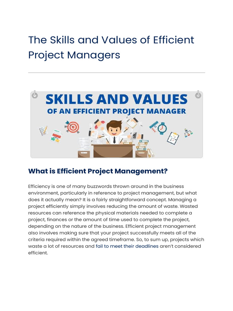 The Skills and Values of Efficient Project Managers | PDF