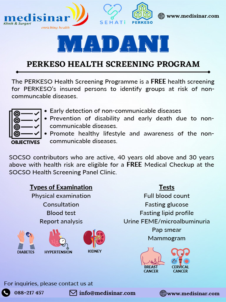 Perkeso Health Screening Program: Madani | PDF