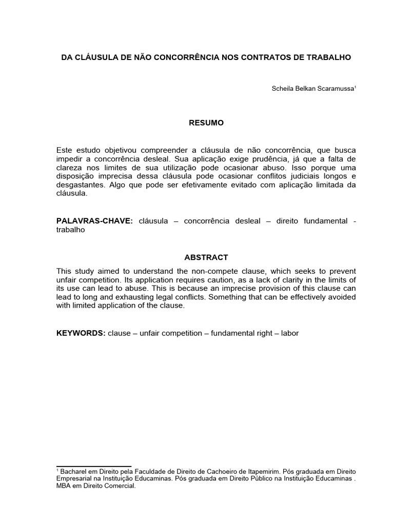 Da Cláusula de Não Concorrência Nos Contratos de Trabalho | PDF ...