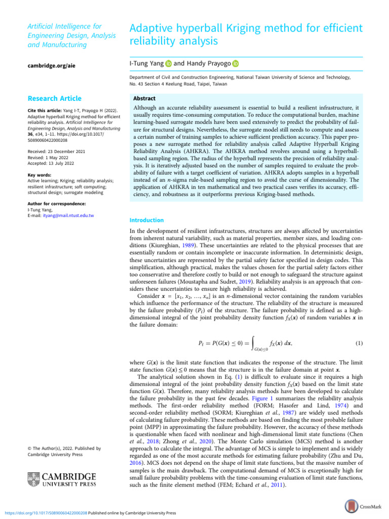 Adaptive Hyperball Kriging Method For Efficient Reliability Analysis Pdf Monte Carlo Method