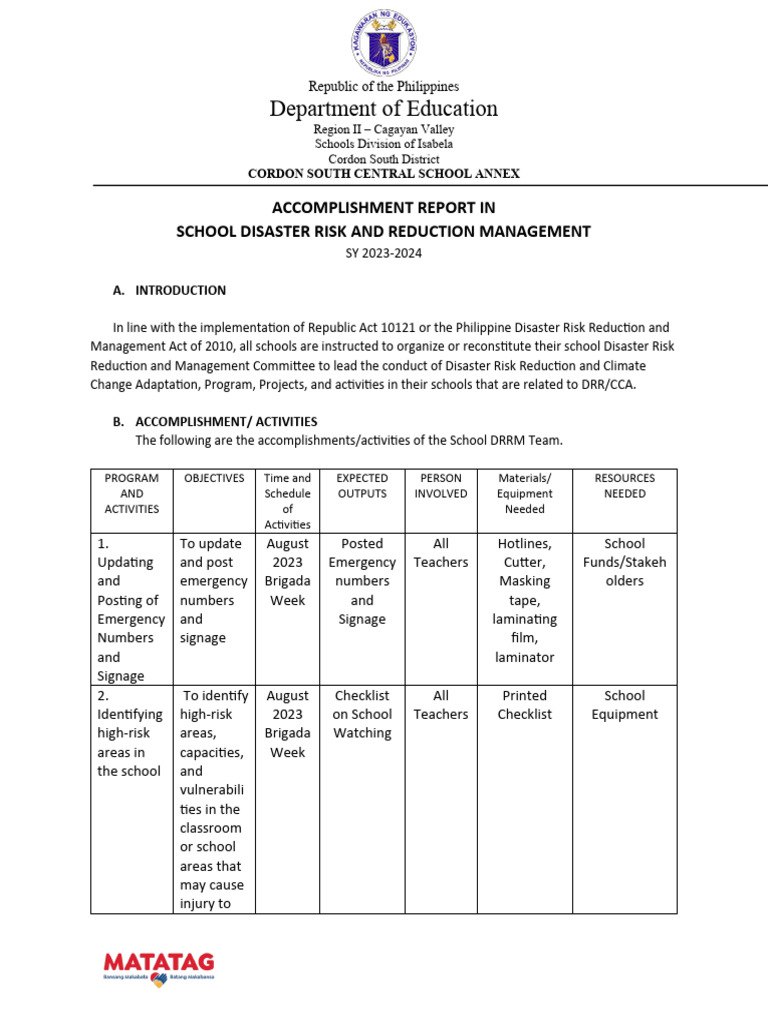 DRRM Accomplishment Report 2023 2024 1 | PDF