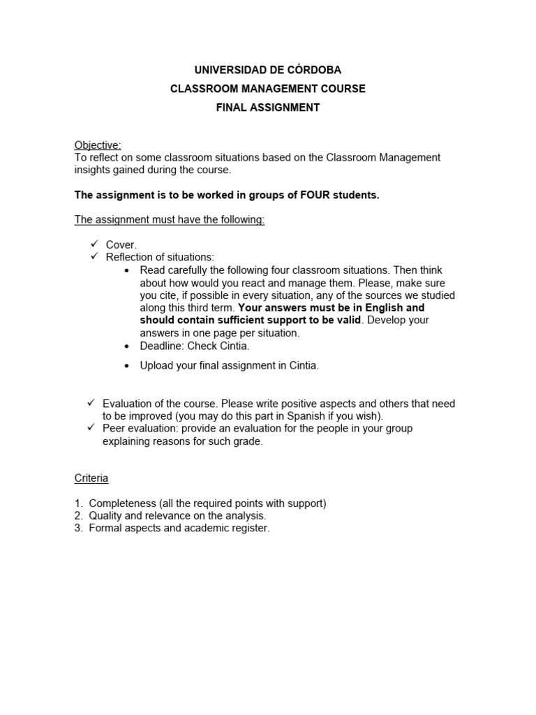Classroom Management Final Task 2023 | PDF