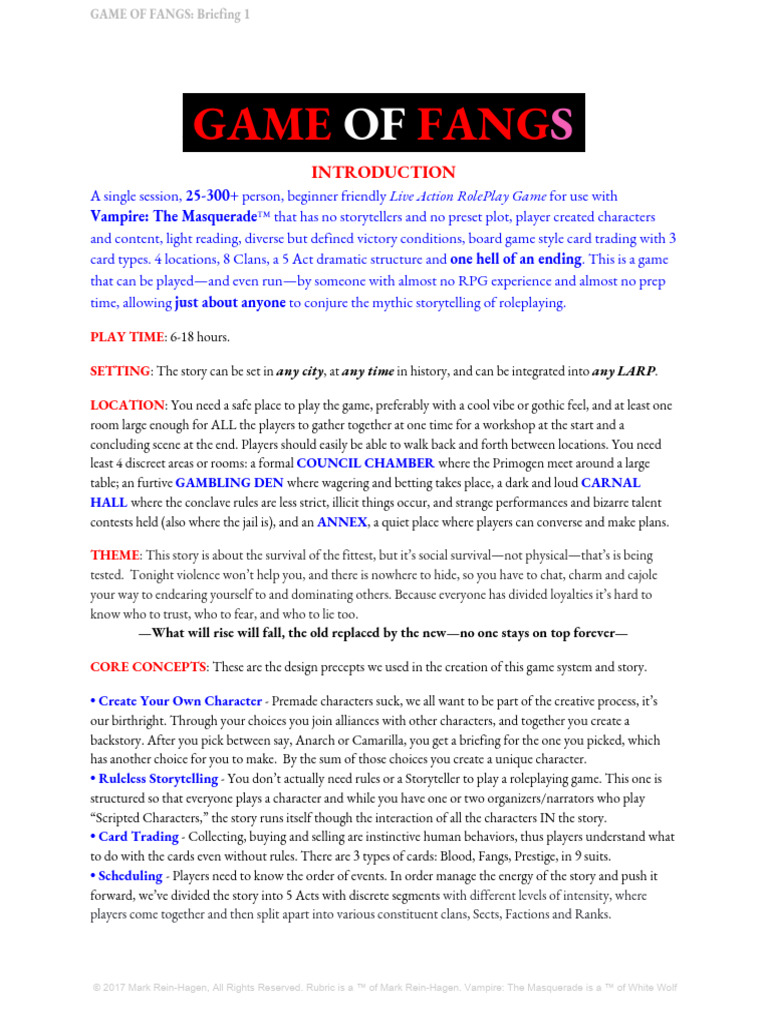 Game of Fangs - Core Materials | PDF