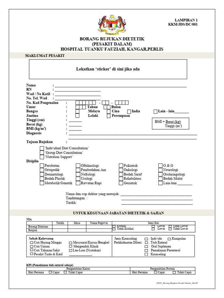 Borang Rujukan Pesakit Dalam Mei09 | PDF