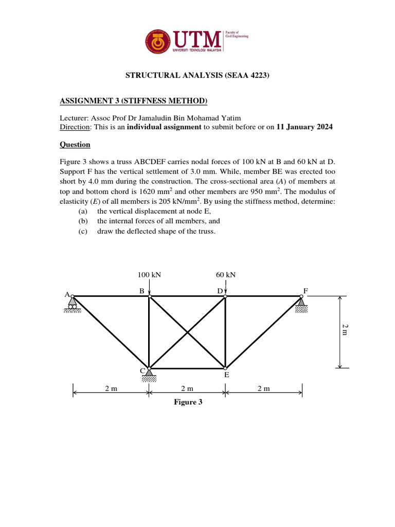 Structure Analysis Assignment 3-Stiffness Method-Truss | PDF