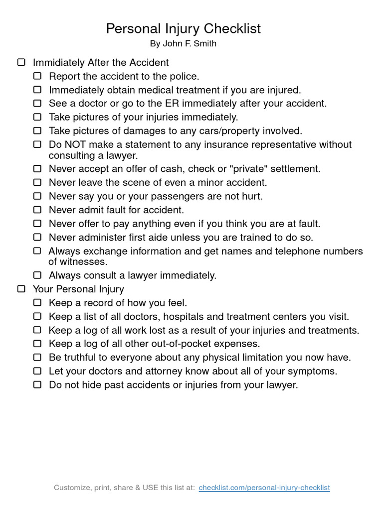 Personal Injury Checklist | PDF