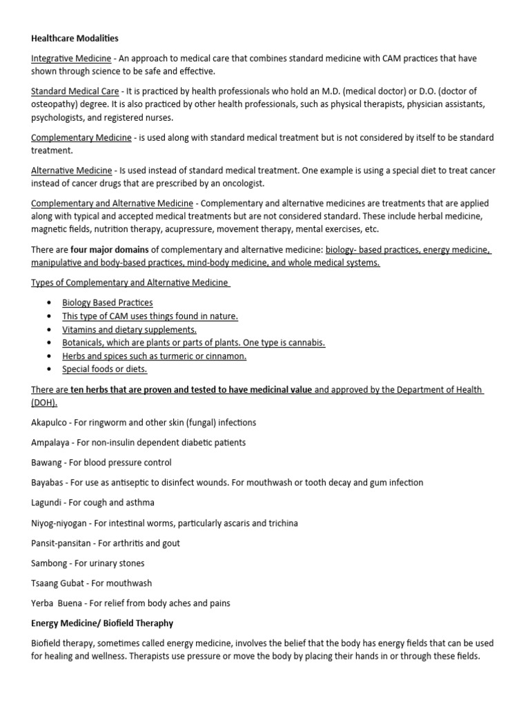 Healthcare Modalities | PDF | Alternative Medicine | Medicine