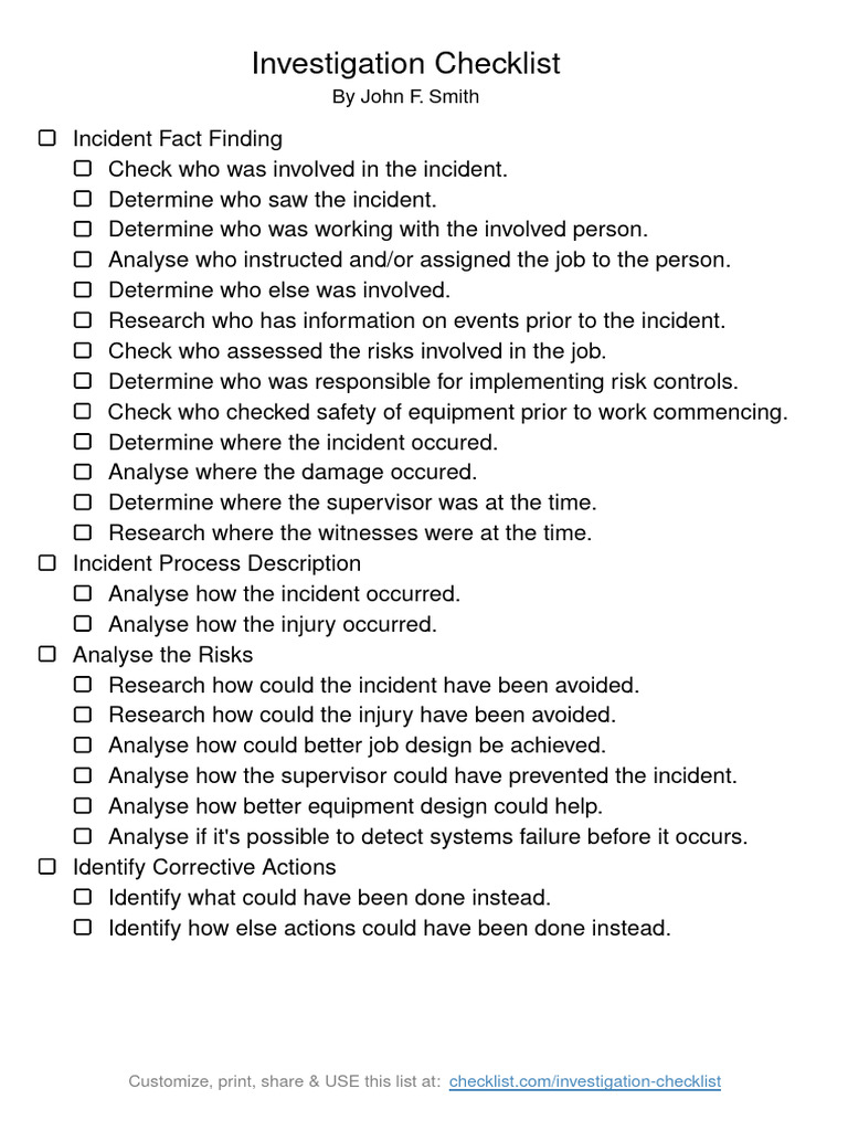 Investigation Checklist | PDF | Career & Growth | Social Science