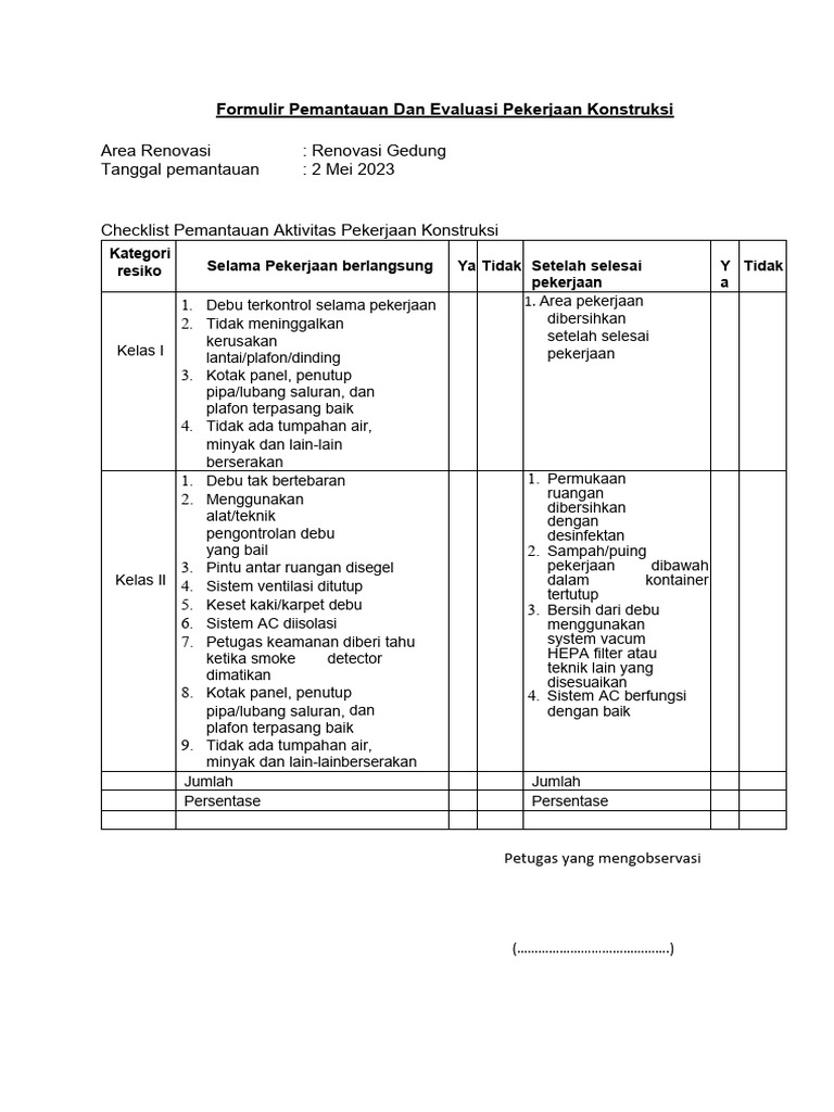 Formulir Pemantauan Dan Evaluasi Pekerjaan Konstruksi | PDF