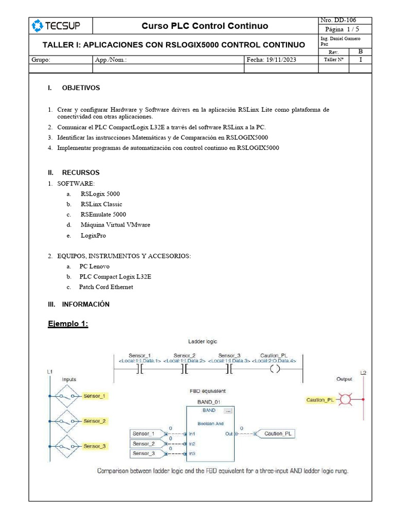 Taller - 1 Aplicaciones Con RSLOGIX5000 Control Continuo | PDF
