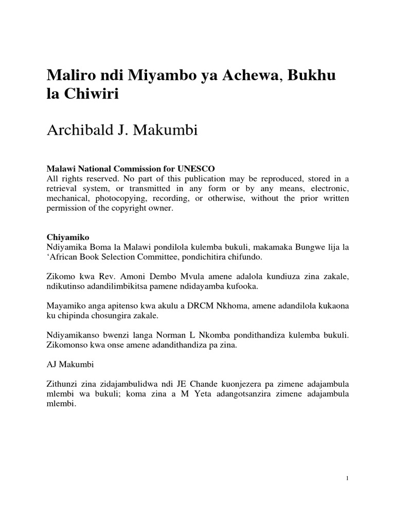 Maliro Ndi Miyambo Ya Chewa | PDF | Bantu | Malawi