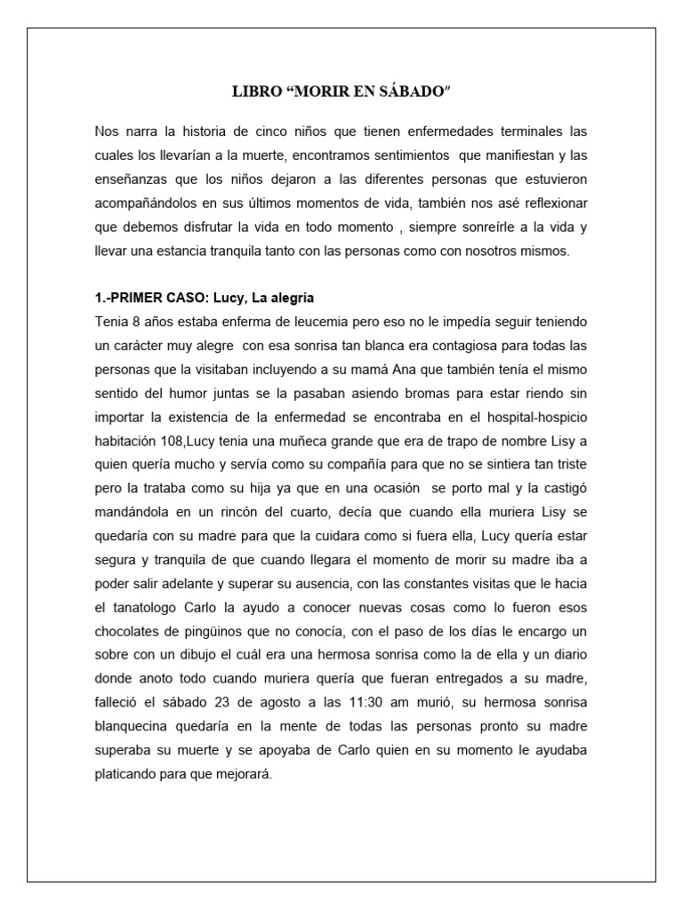 Morir en Sábado: Historias de Vida y Muerte | PDF