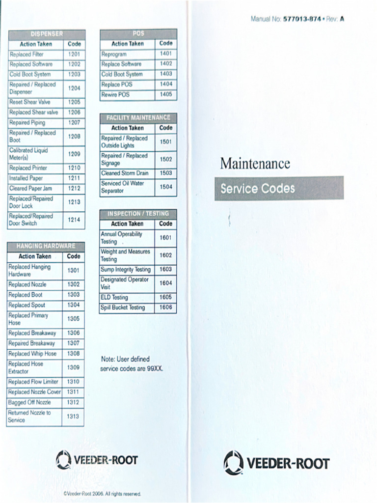 Service Codes Veeder Root | PDF