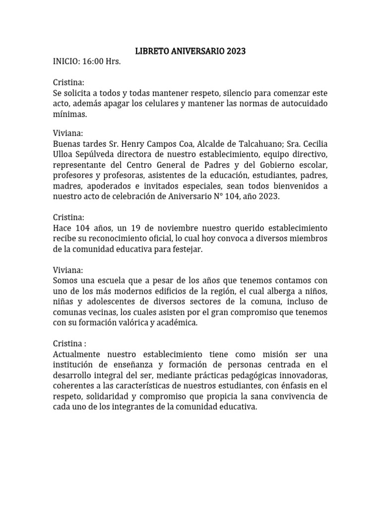 Libreto aniversario 2023 | PDF