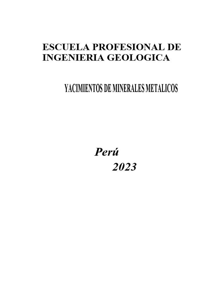 Yacimientos de Minerales Metalicos | Descargar gratis PDF | Roca (geología) | Minerales