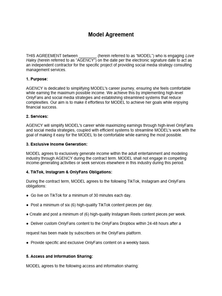 Model Contract English | PDF | Social Media | Popular Culture & Media ...