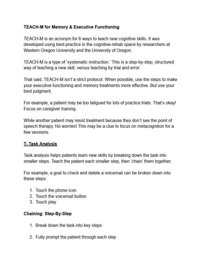 TEACH-M For Memory & Executive Functioning | PDF