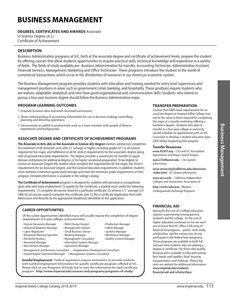 Business Management Programs at IVC | PDF
