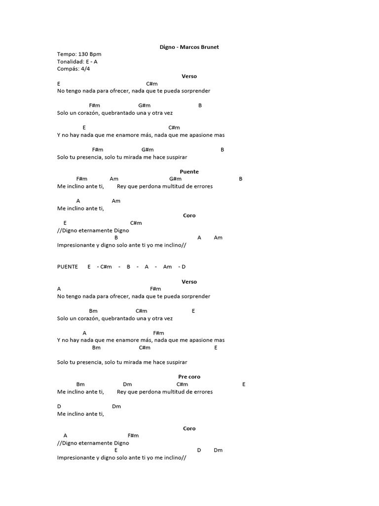Digno Marcos Brunet Letra y Acordes | PDF