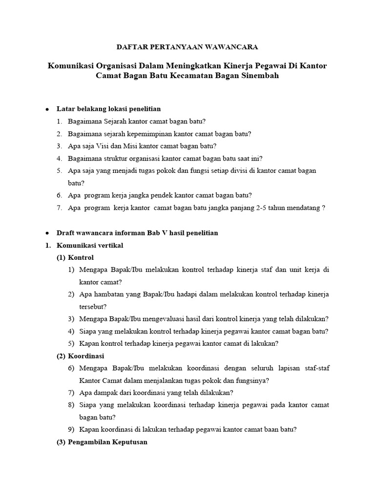 Daftar Pertanyaan Wawancara | PDF | Bisnis