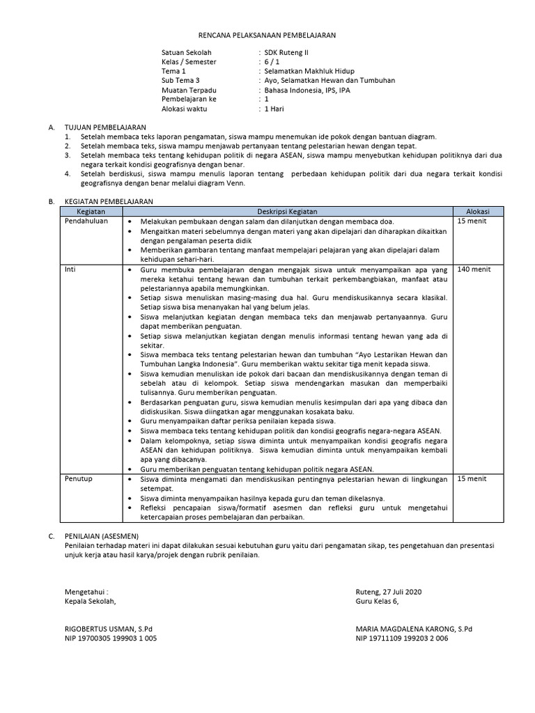 RPP Kelas 6: Selamatkan Makhluk Hidup | PDF