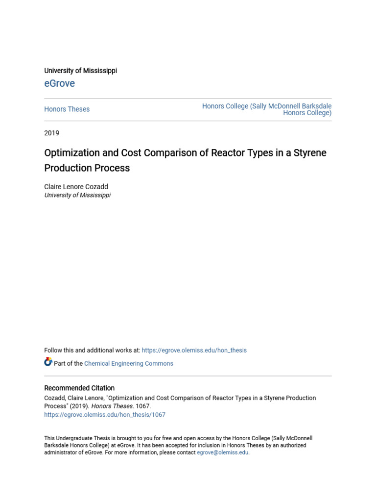 Optimization And Cost Comparison Of Reactor Types In A Styrene Pr Pdf